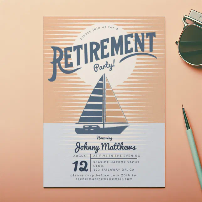sailboat sunset retirement party invitation | Zazzle