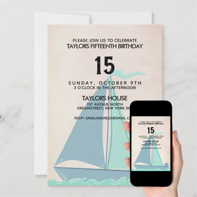 Sailboat Sunset Summer Blue Pink Birthday Party Invitation | Zazzle