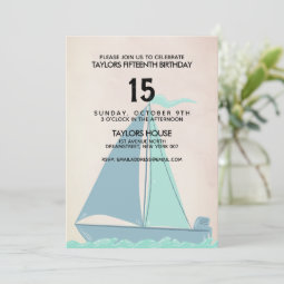 Sailboat Sunset Summer Blue Pink Birthday Party Invitation | Zazzle