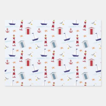 Sailboats and Lighthouses Wrapping Paper Sheet Set | Zazzle