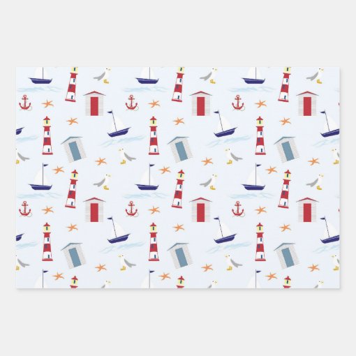 Sailboats and Lighthouses Wrapping Paper Sheet Set | Zazzle