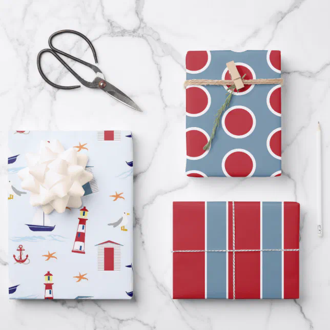 Sailboats and Lighthouses Wrapping Paper Sheet Set | Zazzle