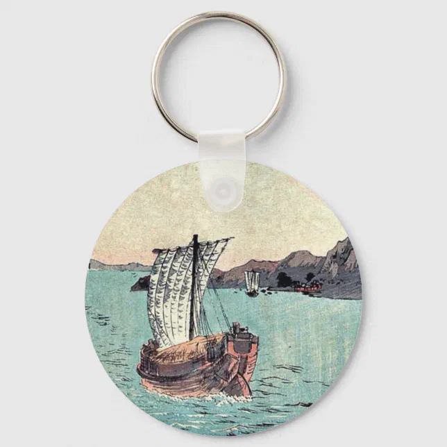 Sailboats and Mount Fuji by Yamamoto, Shokoku Keychain | Zazzle