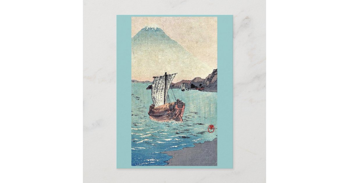 Sailboats and Mount Fuji by Yamamoto, Shokoku Postcard | Zazzle