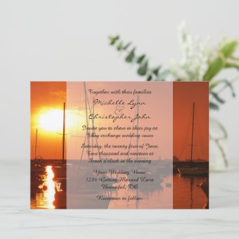Sailboats at Sunset Beach Wedding Invitation | Zazzle