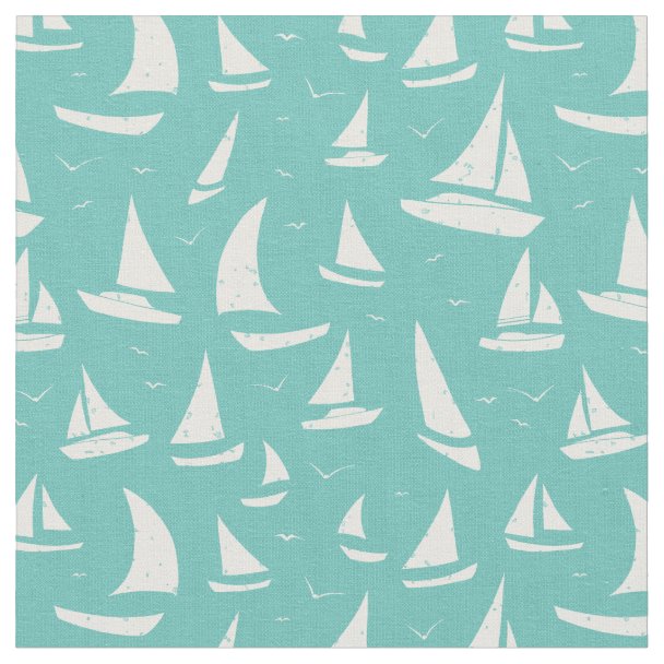 Sailboats Blue White Nautical Pattern Fabric | Zazzle