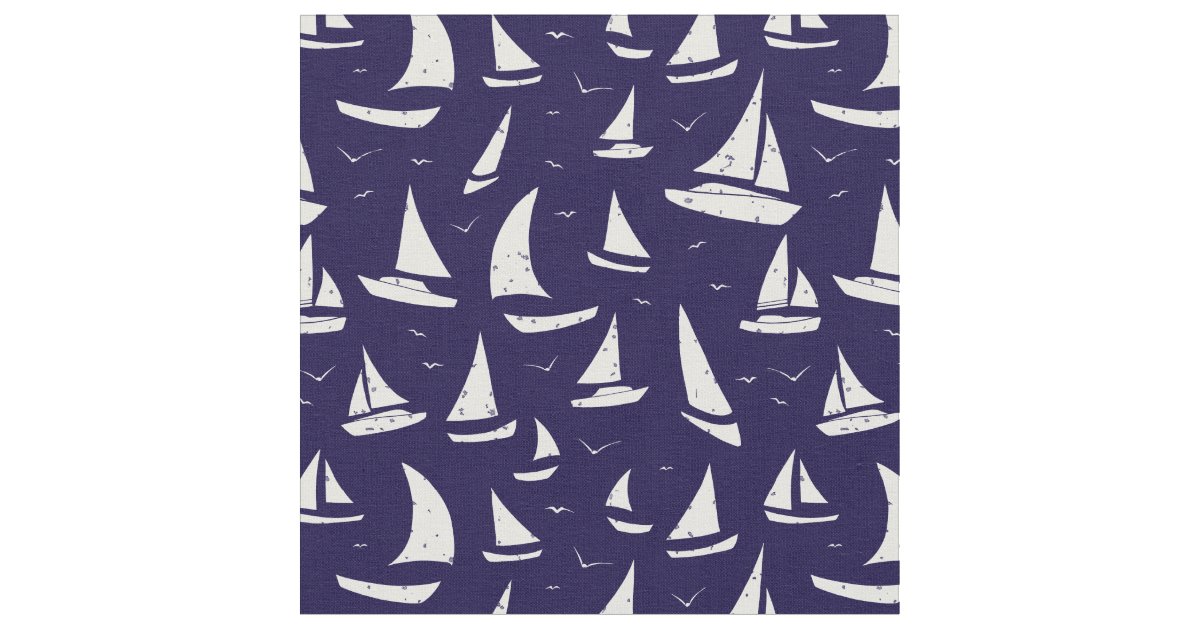 Sailboats Blue White Nautical Pattern Fabric | Zazzle