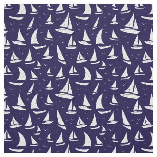 Sailboats Blue White Nautical Pattern Fabric | Zazzle