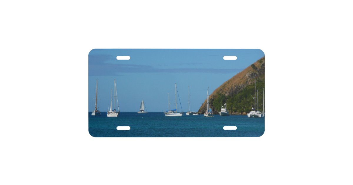 Sailboats in the Bay White and Blue Nautical License Plate | Zazzle