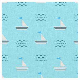 Blue Sailboat Pattern Nautical White Fabric | Zazzle