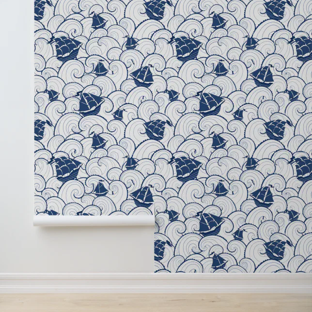 Sailboats On The Sea Pattern Wallpaper | Zazzle
