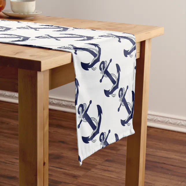 Sailing Anchor Navy Short Table Runner | Zazzle