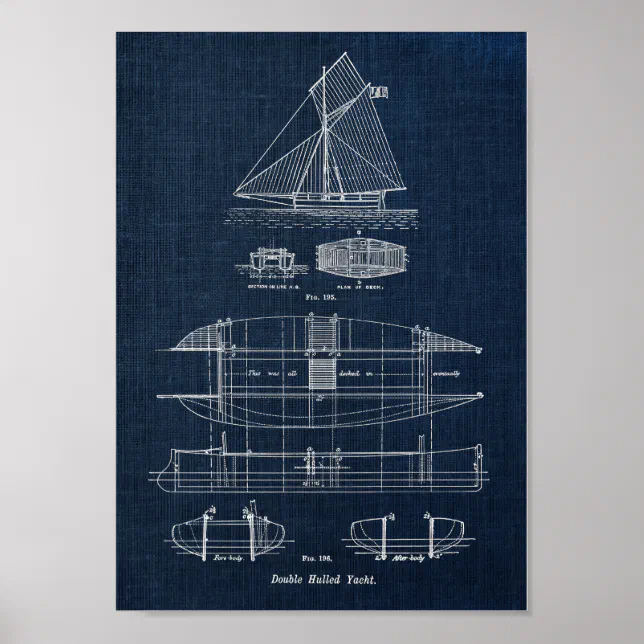 Sailing Boat Blueprint no. 3 Poster | Zazzle