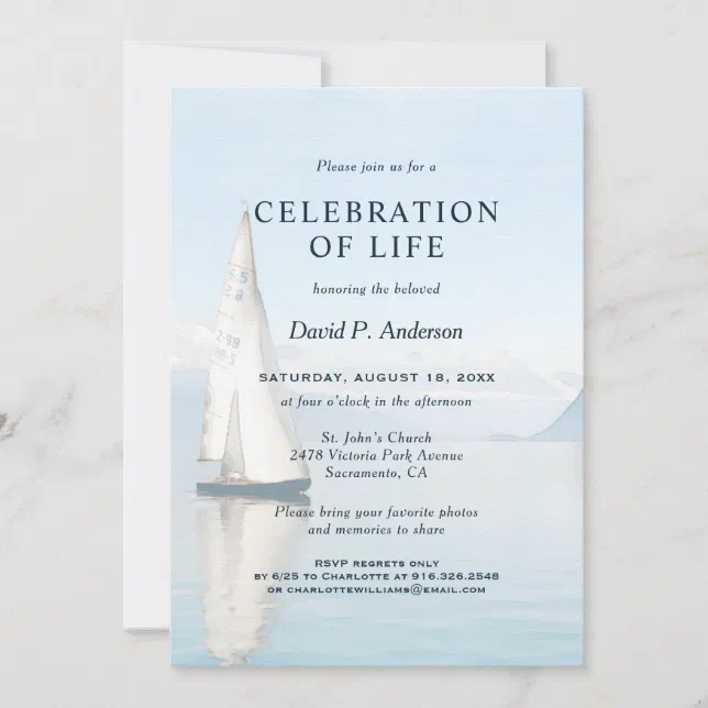 Sailing Boat Photo Funeral Celebration of Life Invitation | Zazzle