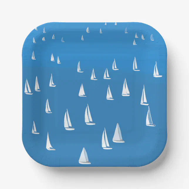 Sailing Boats in deep blue Sea - Regatta Sailboats Paper Plates | Zazzle