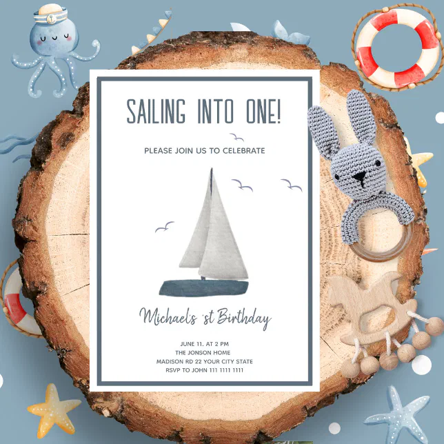 Sailing Into One! Nautical Birthday Invitation | Zazzle
