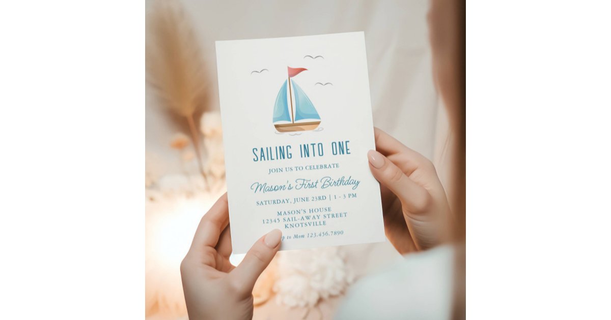 Sailing into One Nautical Birthday Invitation | Zazzle