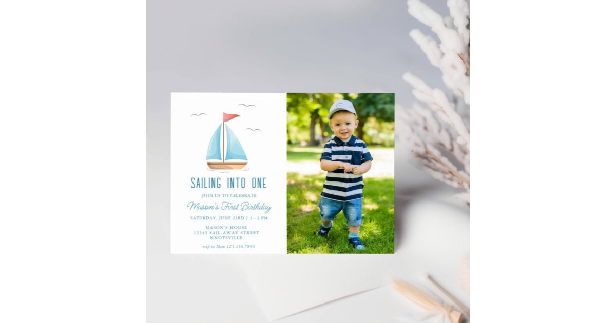 Sailing into One Nautical Birthday Photo Invitation | Zazzle