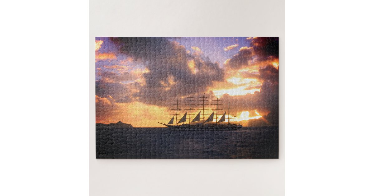 Sailing Ship at Sunset Jigsaw Puzzle | Zazzle
