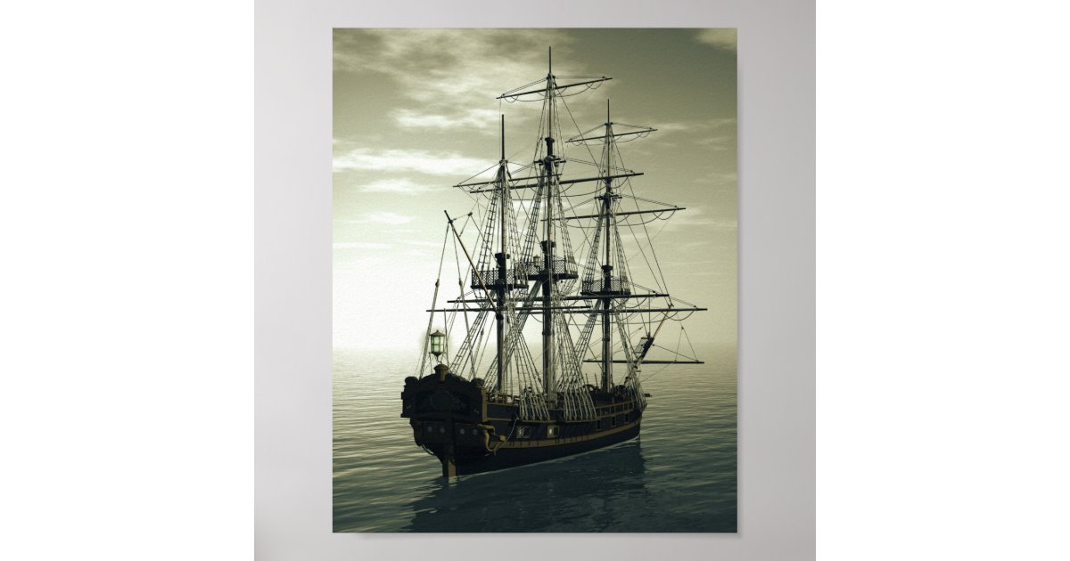 sailing ship in the sea poster | Zazzle