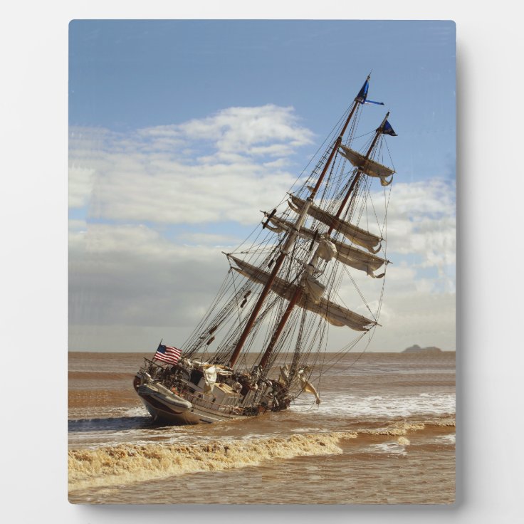 SAILING SHIP ON THE BEACH PLAQUE | Zazzle