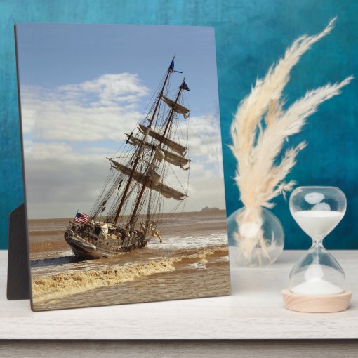 SAILING SHIP ON THE BEACH PLAQUE | Zazzle