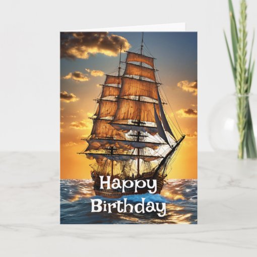 Sailing Ship on the Ocean at Dawn Happy Birthday Card | Zazzle
