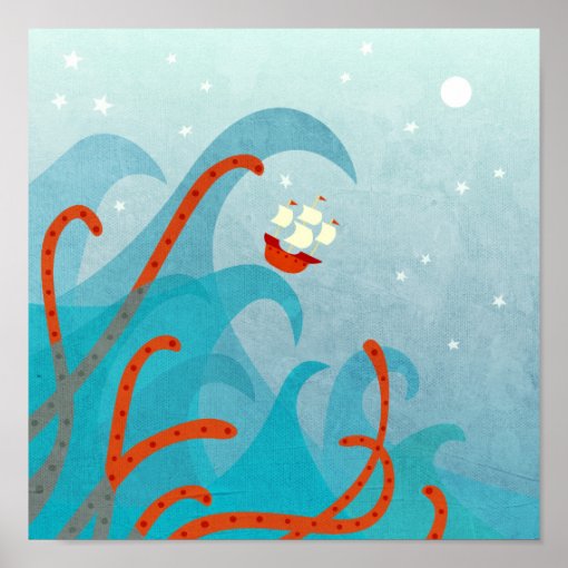 Sailing Ship Sea Monster Poster | Zazzle