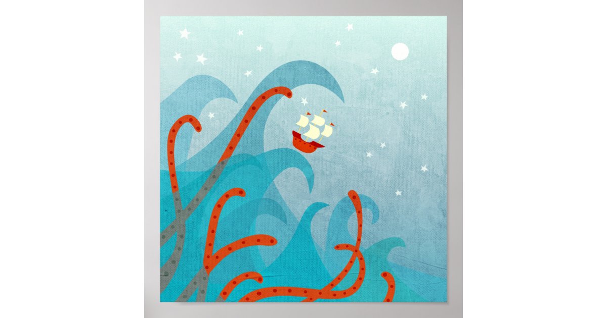 Sailing Ship Sea Monster Poster | Zazzle