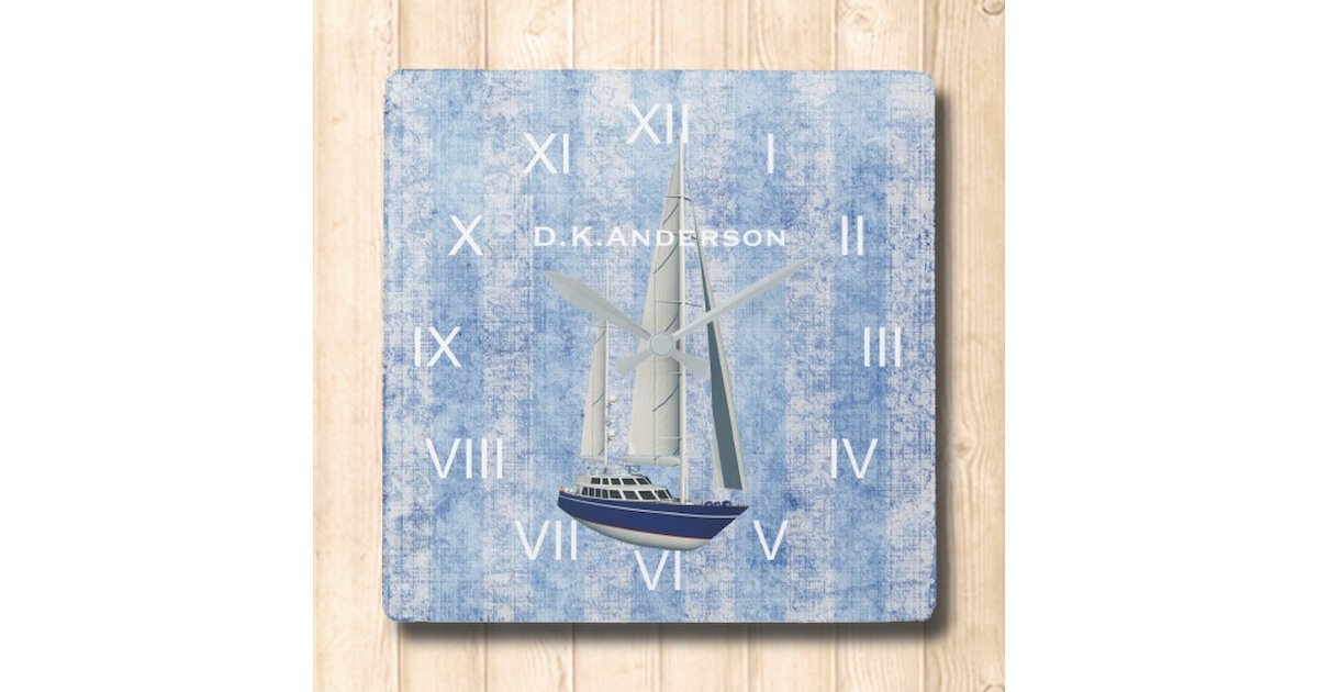 Sailing Yacht Clock Blue and White | Zazzle