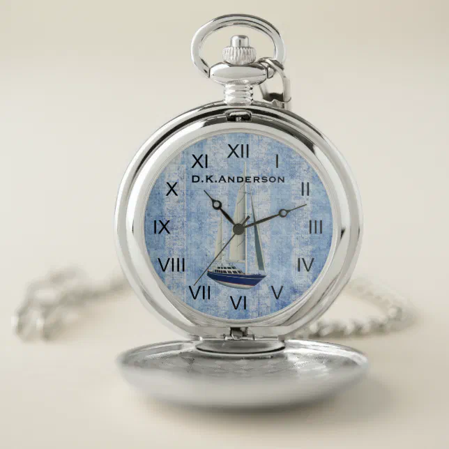 Sailing Yacht Pocket Watch Blue and Black | Zazzle
