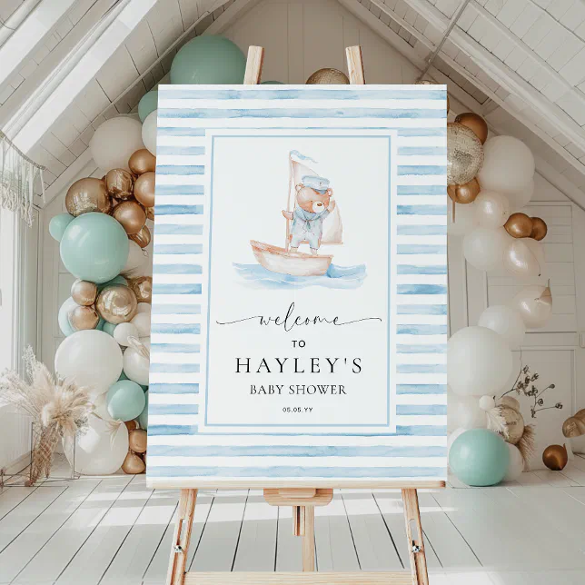 Sailor Bear Blue Stripe Welcome Poster | Zazzle