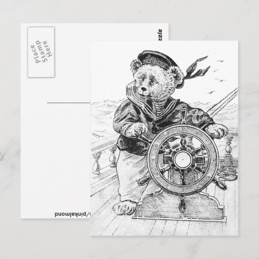 Sailor Bear Sam Steering Ship at Sea Postcard | Zazzle