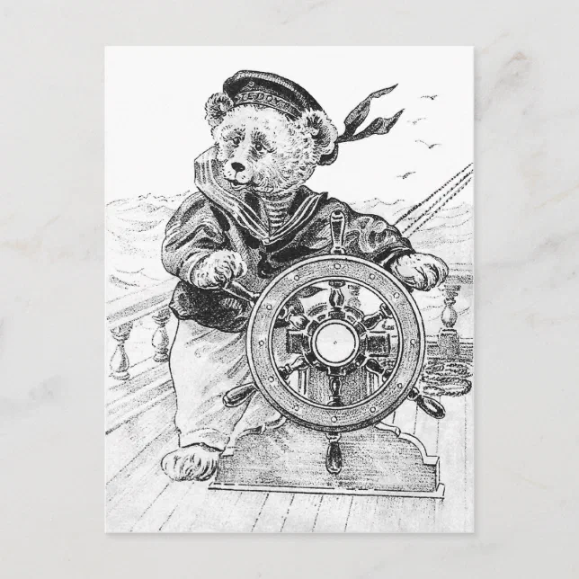 Sailor Bear Sam Steering Ship at Sea Postcard | Zazzle