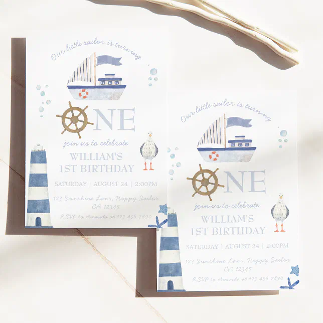 Sailor Boat Boy 1st Birthday Invitation | Zazzle