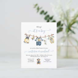 Sailor Nautical Ahoy Boy Baby Shower Clothesline Invitation | Zazzle