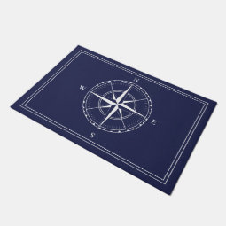 Sailor Navy Blue Ships Nautical Compass Doormat | Zazzle