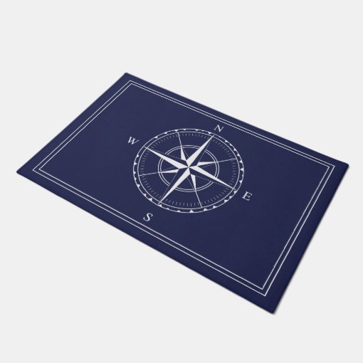 Sailor Navy Blue Ships Nautical Compass Doormat | Zazzle