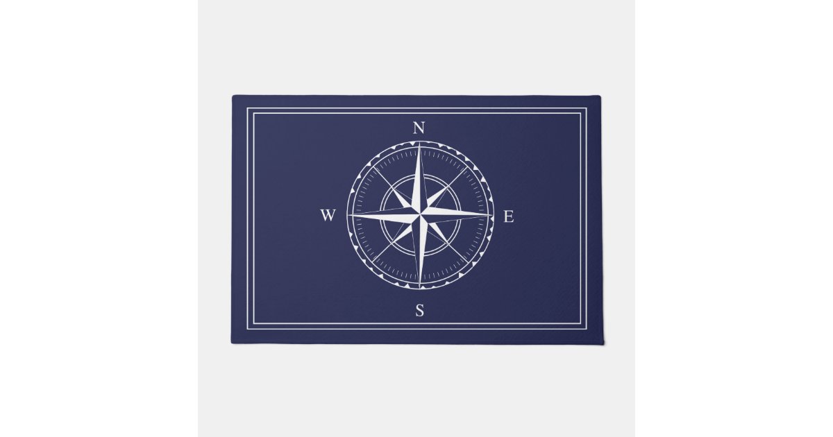 Sailor Navy Blue Ships Nautical Compass Doormat | Zazzle