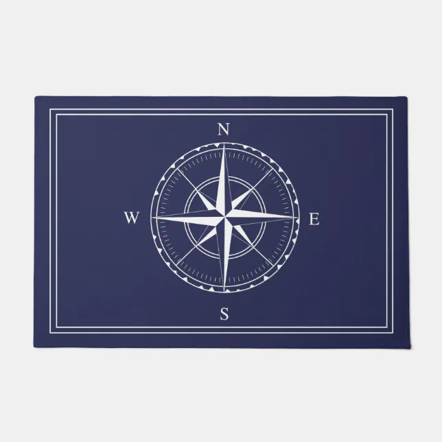 Sailor Navy Blue Ships Nautical Compass Doormat | Zazzle