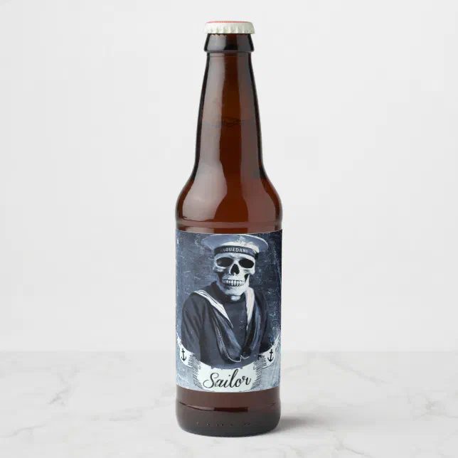 Sailor skull beer bottle label | Zazzle