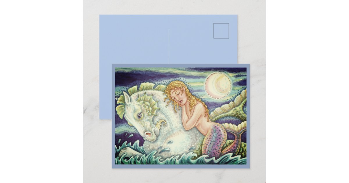 SAILOR'S FANTASY MERMAID RIDING MERHORSE, SEAHORSE POSTCARD | Zazzle