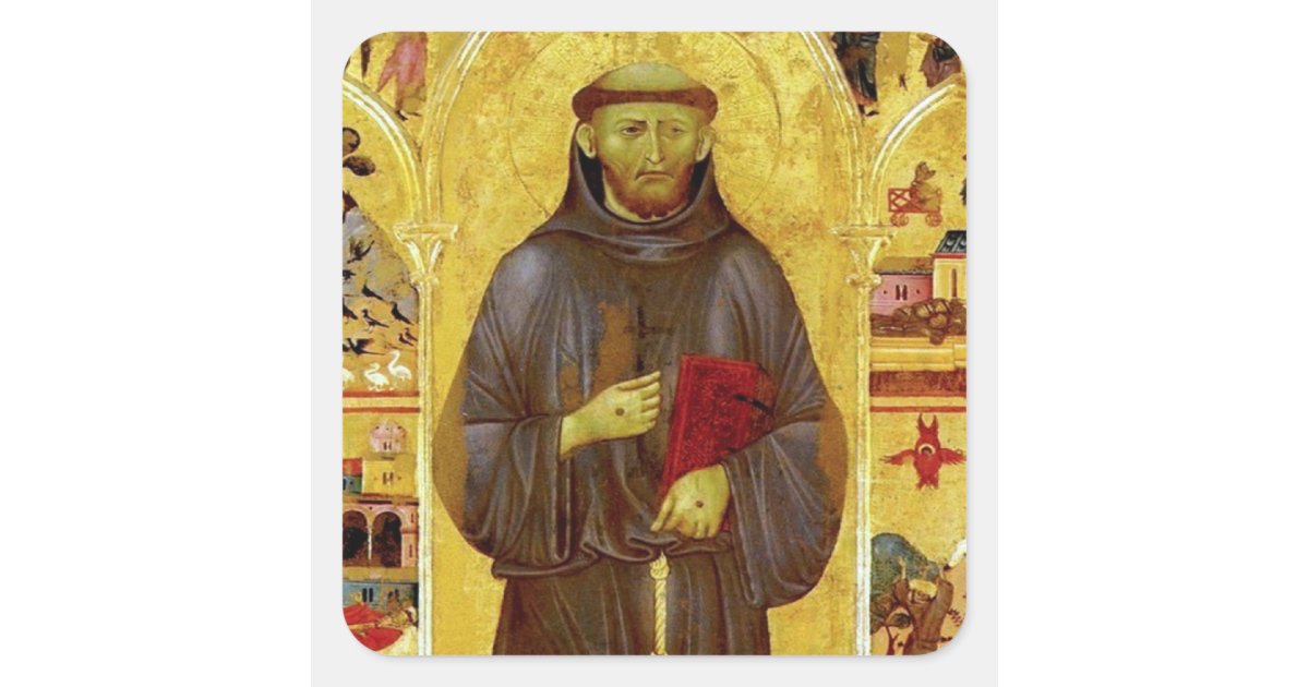 Saint Francis of Assisi Medieval Iconography Square Sticker | Zazzle