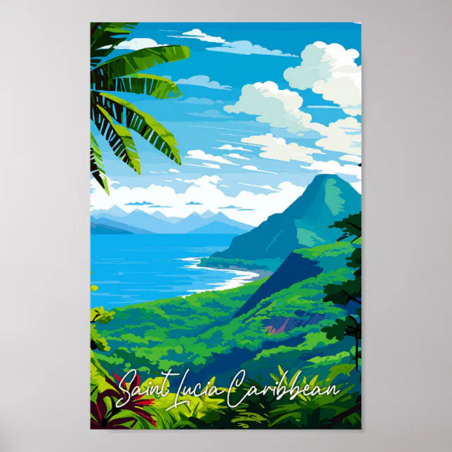 Saint Lucia Caribbean vintage travel illustration Poster | Zazzle