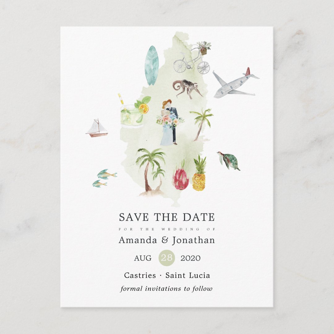 Saint Lucia Destination Wedding Save the Date Announcement Postcard ...