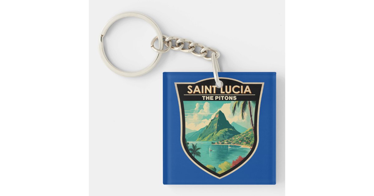 Saint Lucia The Pitons Travel Art Vintage Keychain | Zazzle
