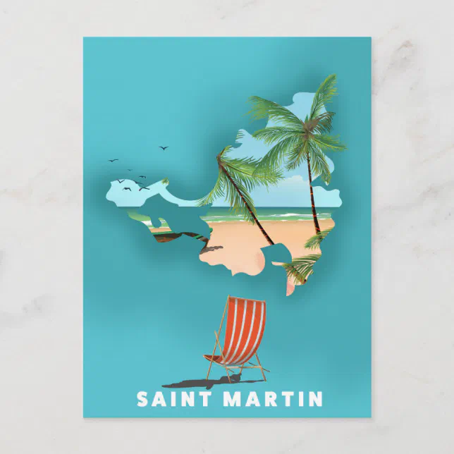 Saint Martin Illustrated map. Postcard | Zazzle