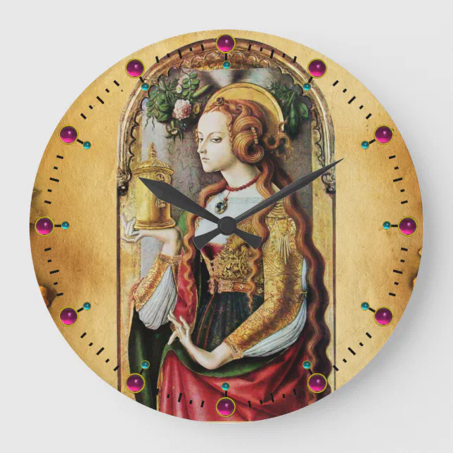 SAINT MARY MAGDALENE PARCHMENT LARGE CLOCK | Zazzle