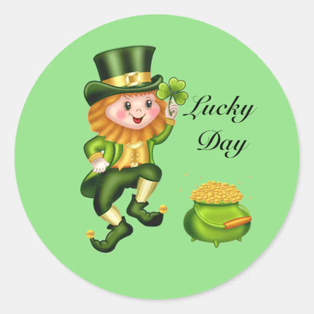 Saint Patrick's Day Lucky Leprechaun on Lime Green Classic Round ...