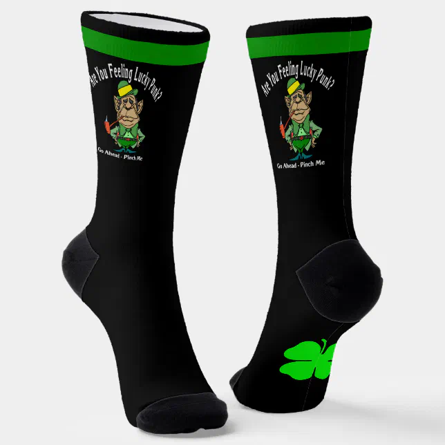 Saint Patrick's Day Pinch Lucky Leprechaun, Clover Socks | Zazzle